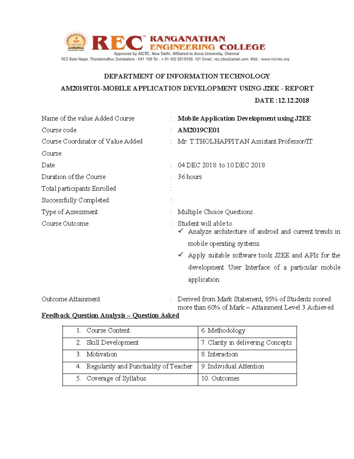 Mobile Application Development Using J2EE - DEPARTMENT OF INFORMATION ...