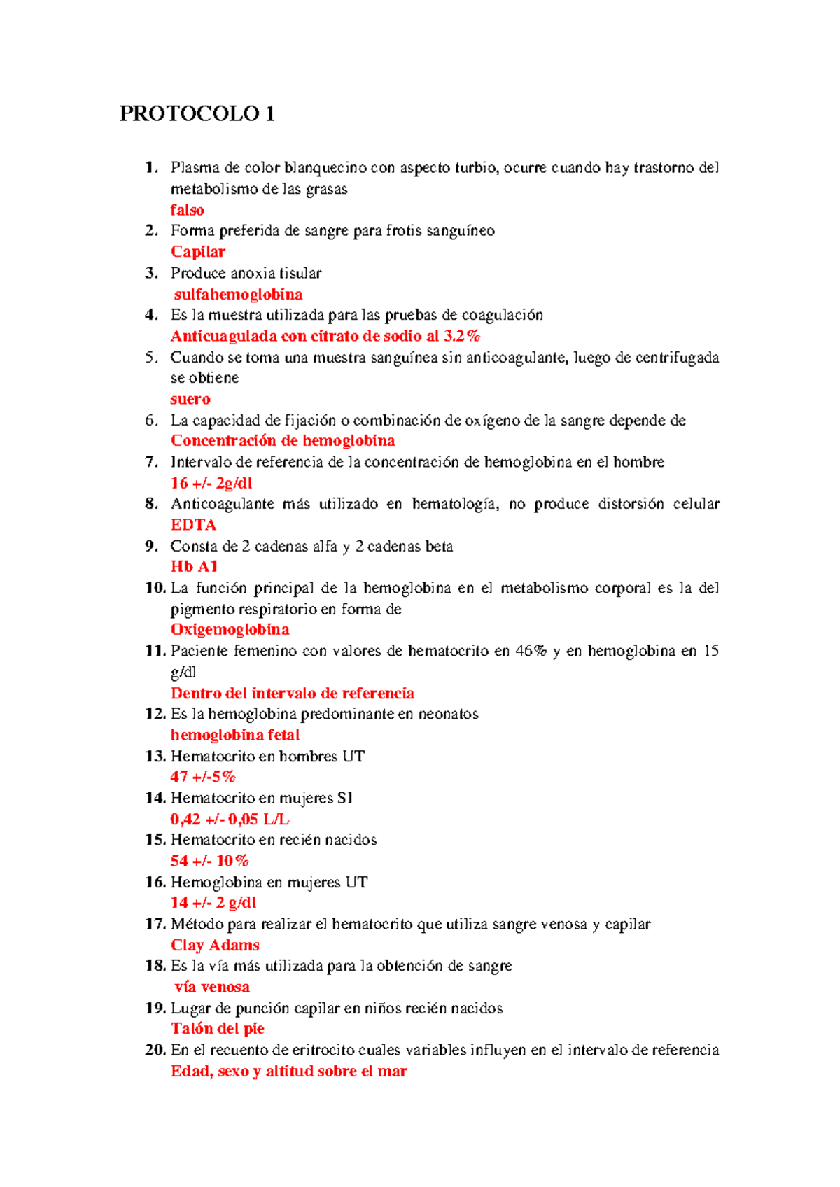 Completo hemato-convertido - PROTOCOLO 1 Plasma de color blanquecino ...