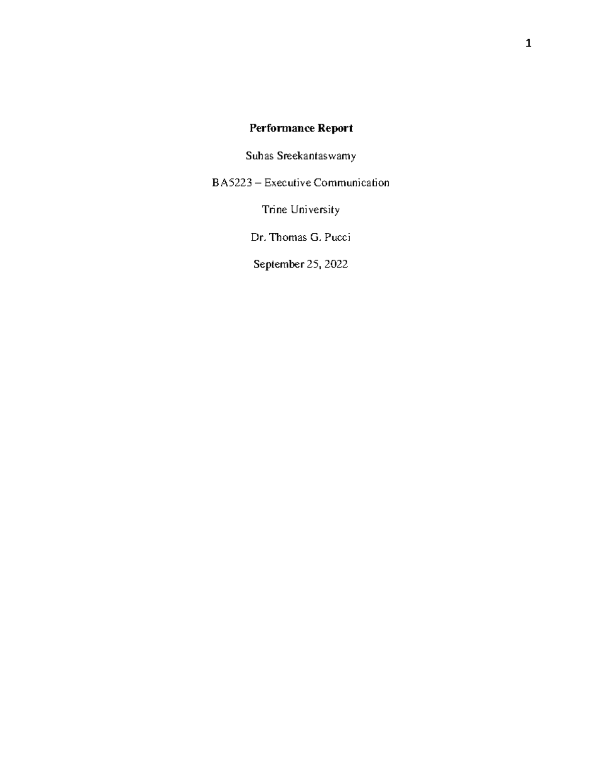 Perfromance Report - Performance Report Suhas Sreekantaswamy BA5223 ...