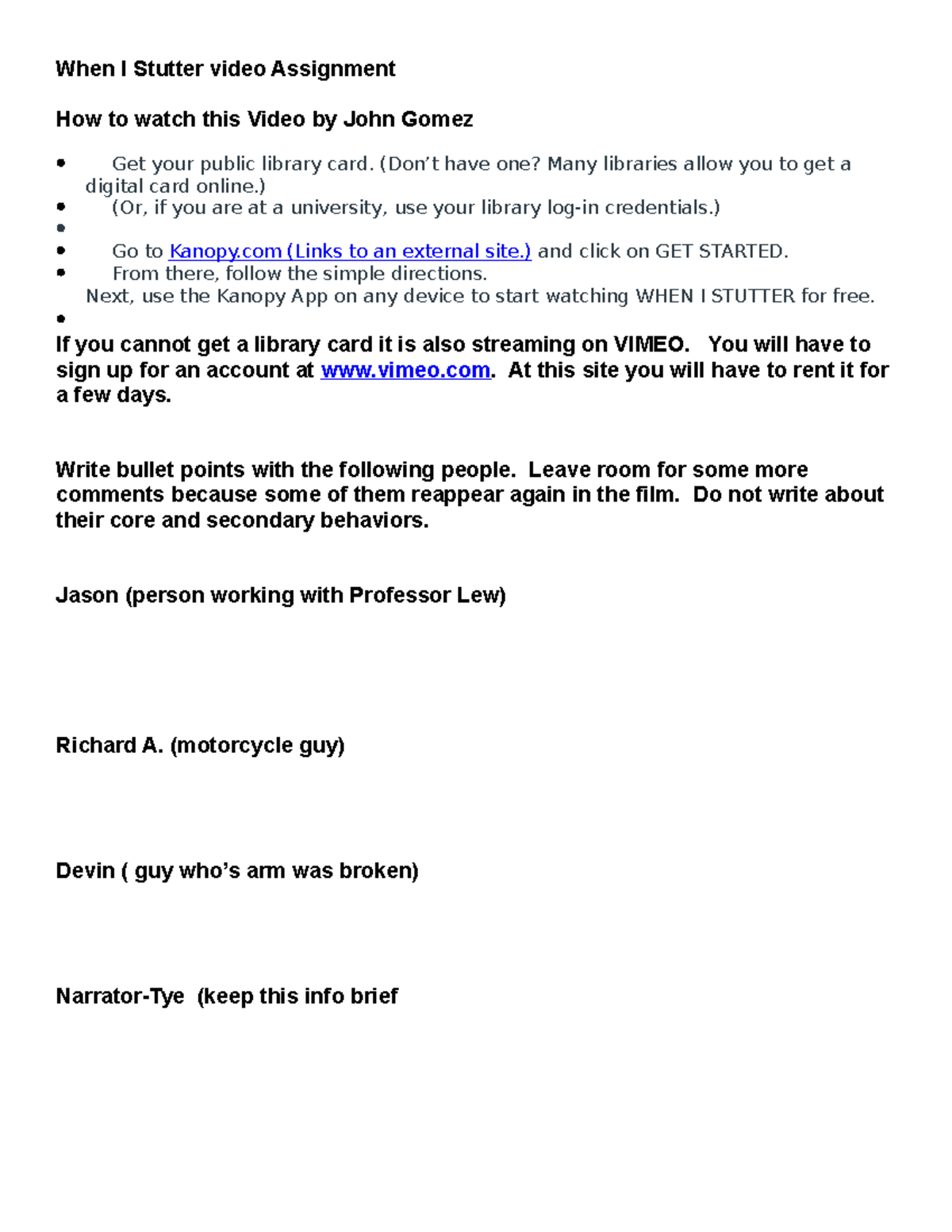 When I Stutter Video Assignment - (Don’t have one? Many libraries allow ...