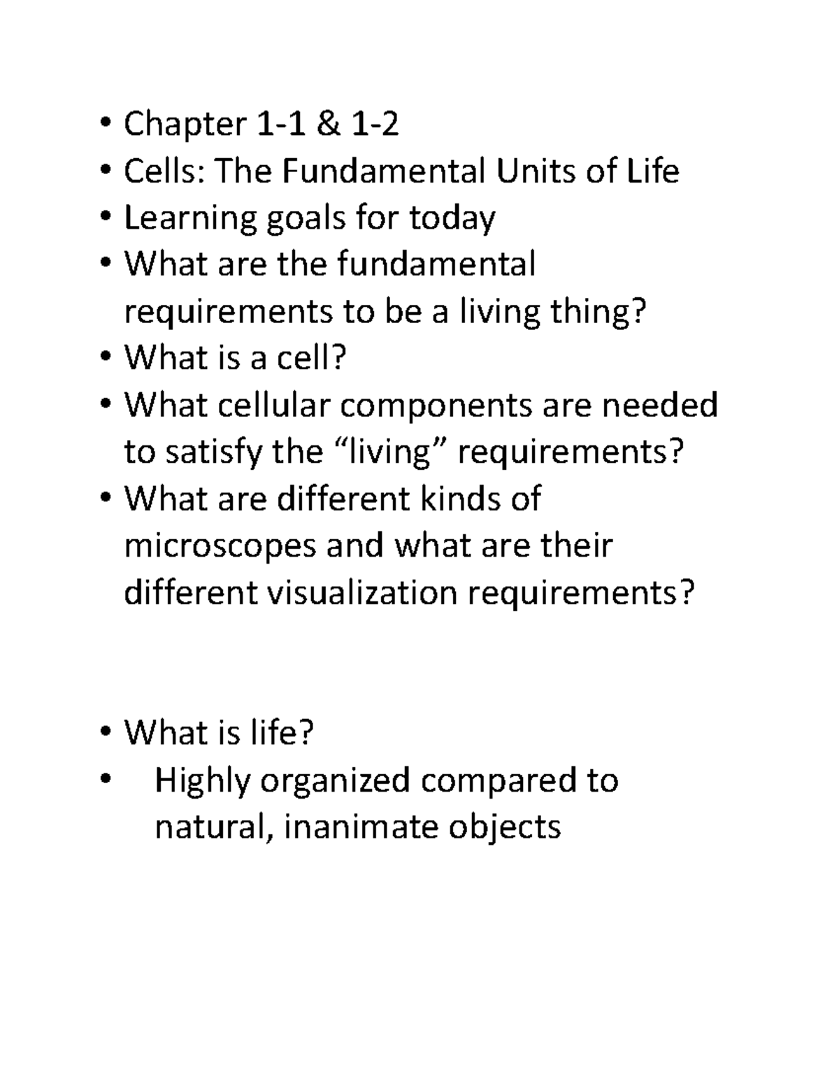 Chapter 1: Fundamental Units of Life - Chapter 1-1 & 1- Cells: The ...