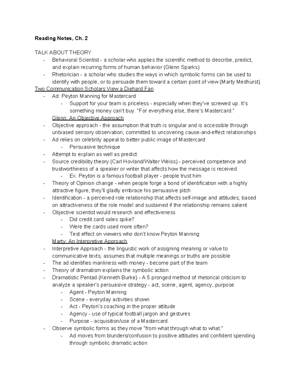 Reading Summary - Ch. 2 - Reading Notes, Ch. 2 TALK ABOUT THEORY ...