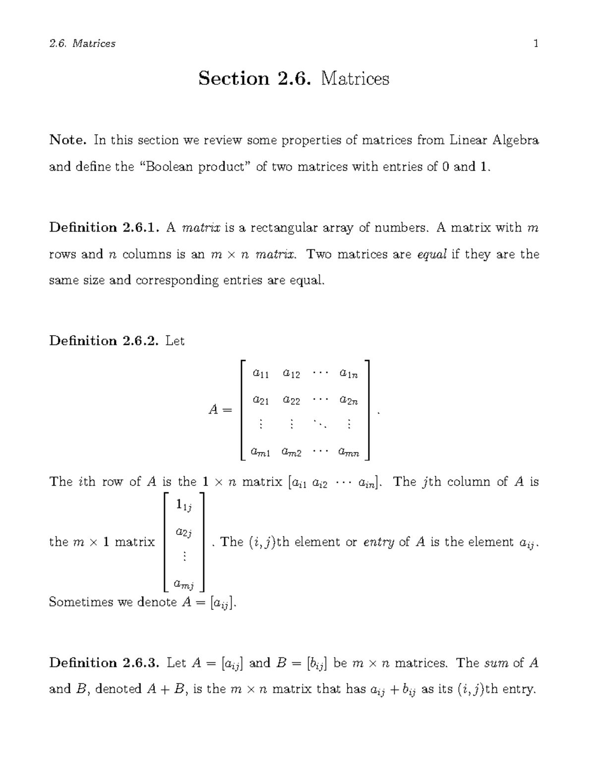 Matrices and number theory - Section 2. Matrices Note. In this section we review some properties ...
