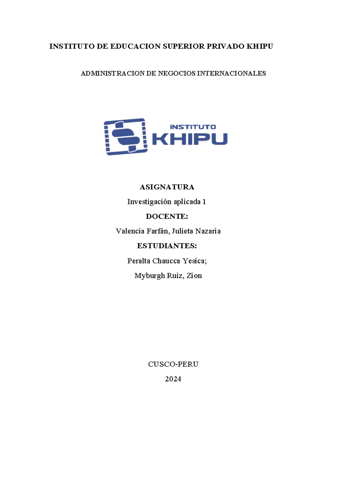 Instituto Khipu- Investigacion Aplicada I - INSTITUTO DE EDUCACION ...