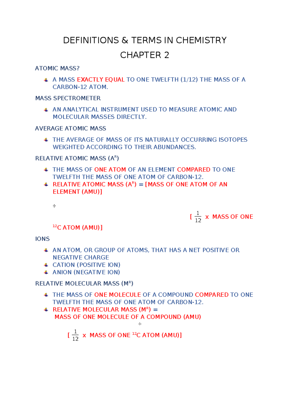 Summary of Chapter 1.3 Chemistry - DEFINITIONS & TERMS IN CHEMISTRY ...