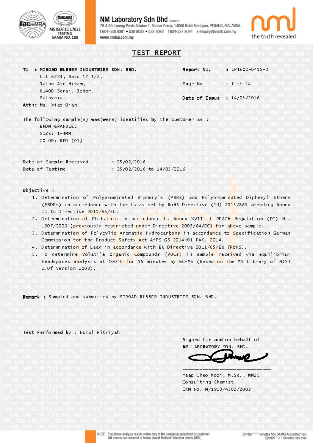MRD - FIRE-LEAD-PAHS- Phathalates-VOCS (EPDM) - TESTTESTTESTTEST ...