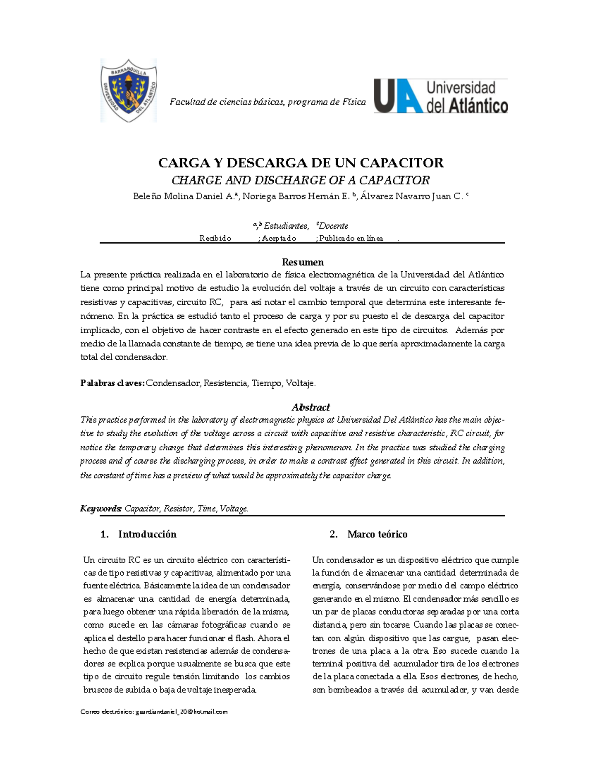 6.- Carga y Descarga- Capacitor (RC) - Facultad de ciencias básicas ...