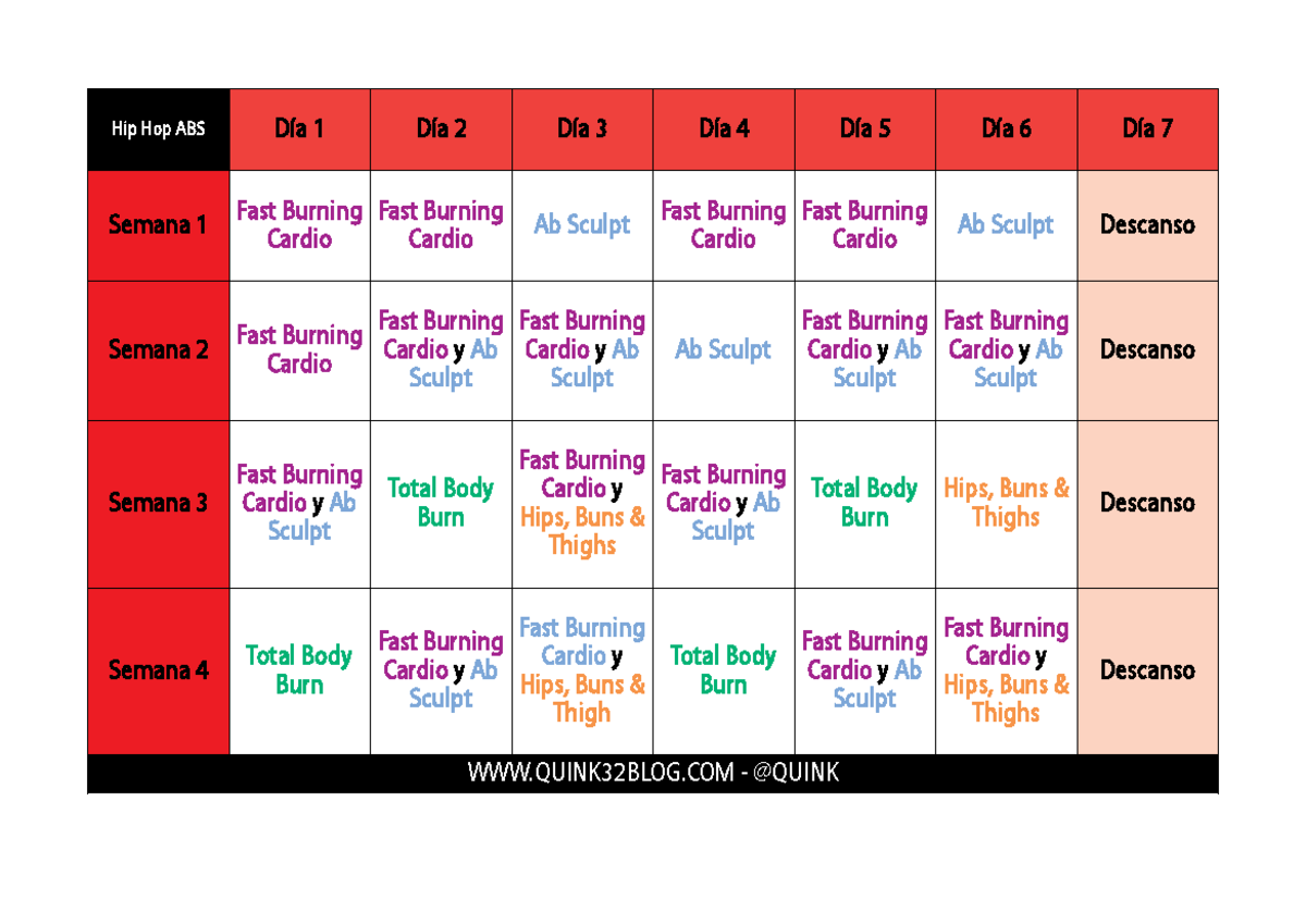 Hip Hop ABS - Calendario - Hip Hop ABS Día 1 Día 2 Día 3 Día 4 Día 5 ...