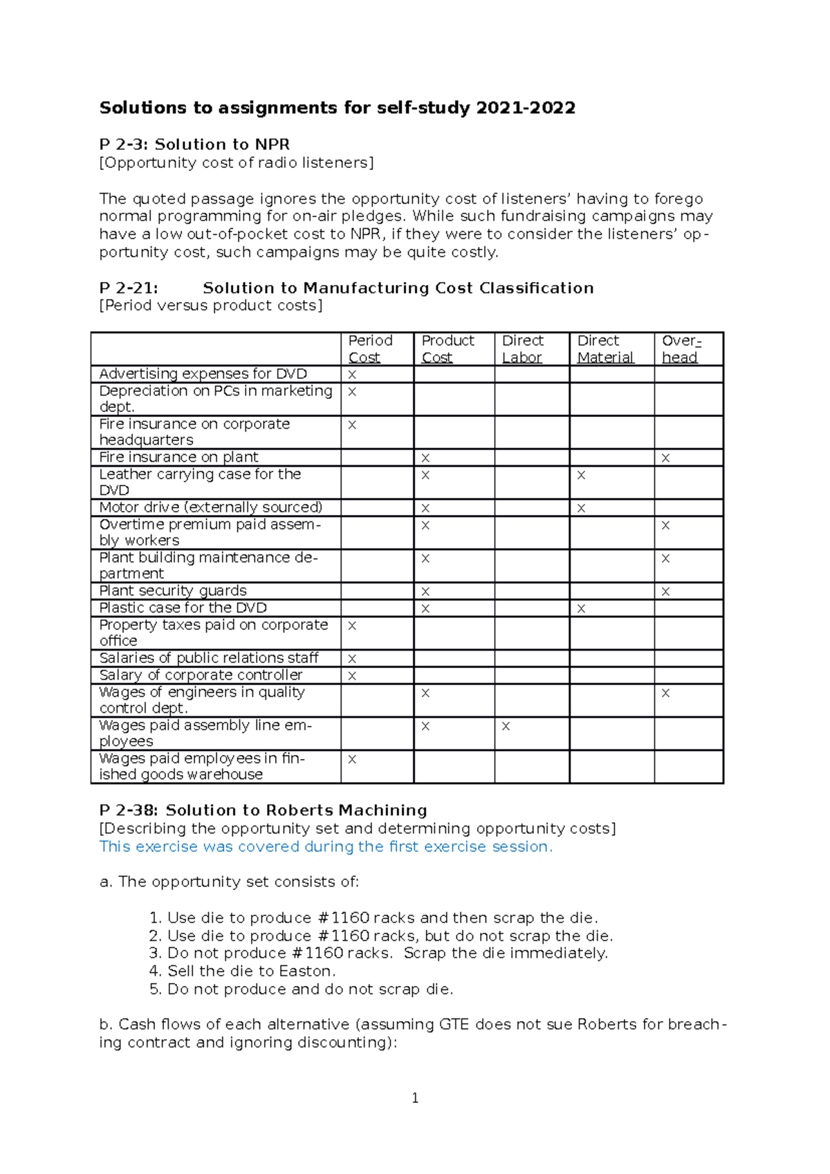 Solutions self-study problems Part I - Solutions to assignments for ...