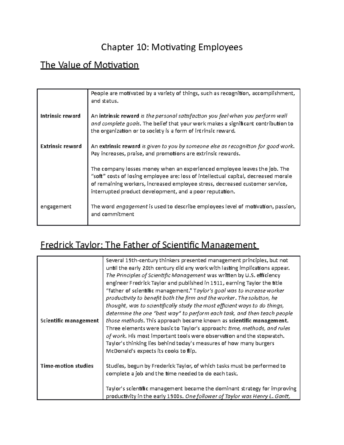 Ch10 Motivating Employees - Chapter 10: Motivating Employees The Value ...