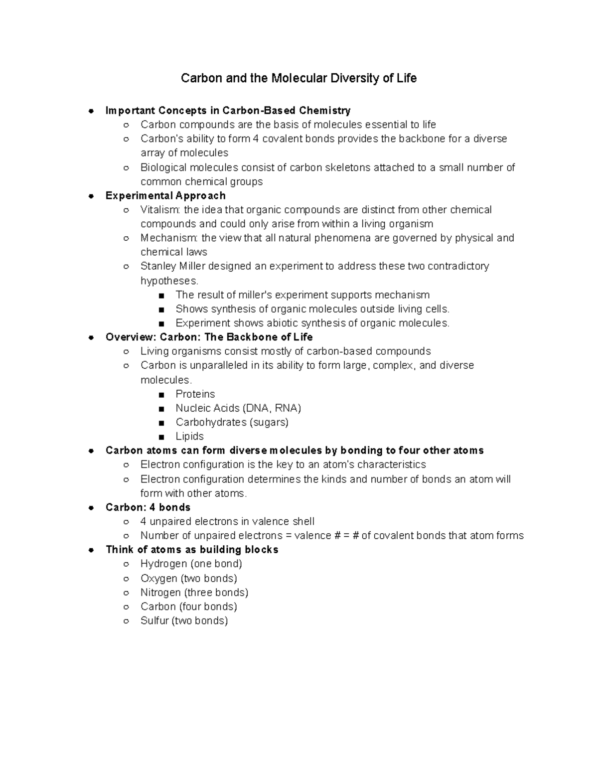 Chapter 4 - Carbon and the Molecular Diversity of Life Important ...