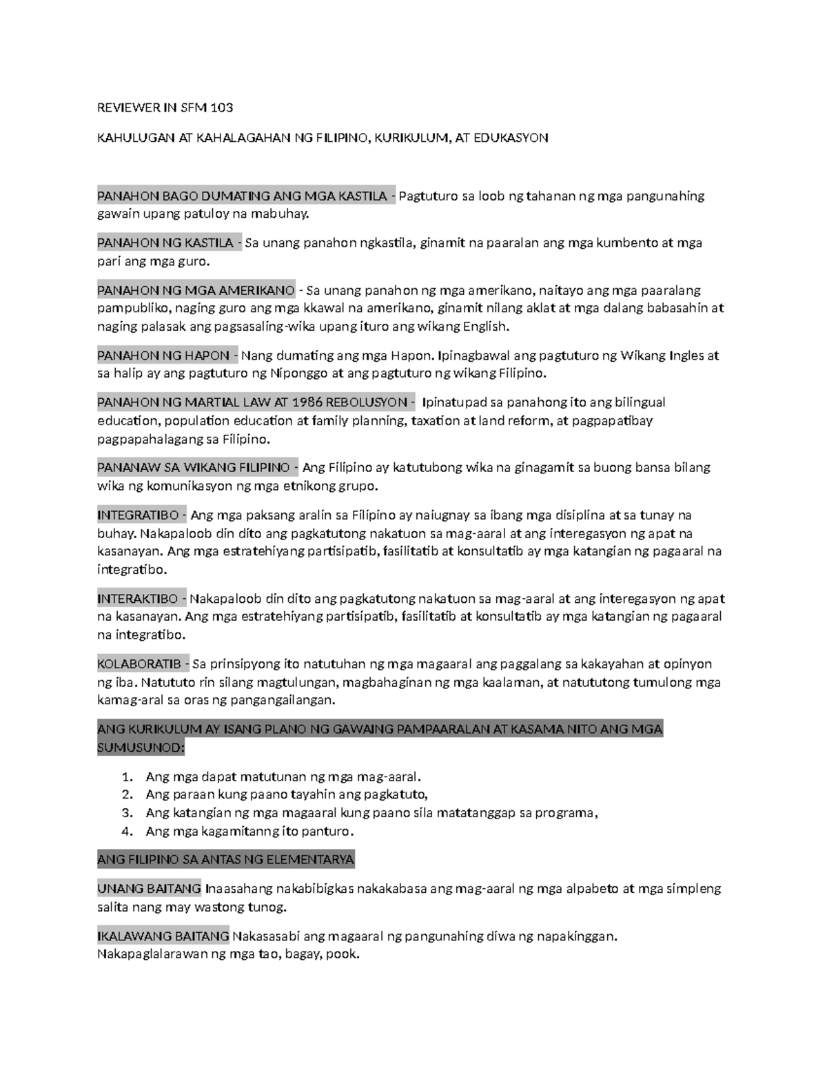 Reviewer 3 Major SUBS - REVIEWER IN SFM 103 KAHULUGAN AT KAHALAGAHAN NG ...