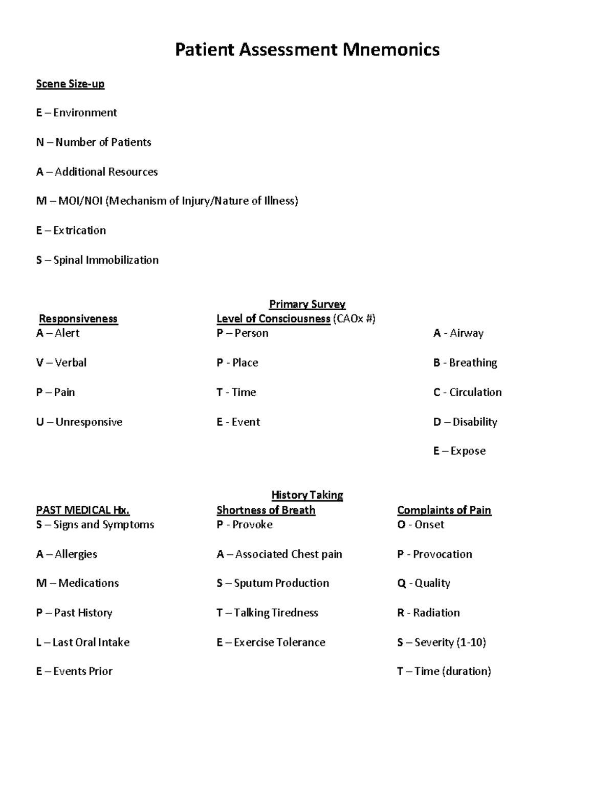 Patient Assessment Mnemonics-2-8 - Patient Assessment Mnemonics Scene ...