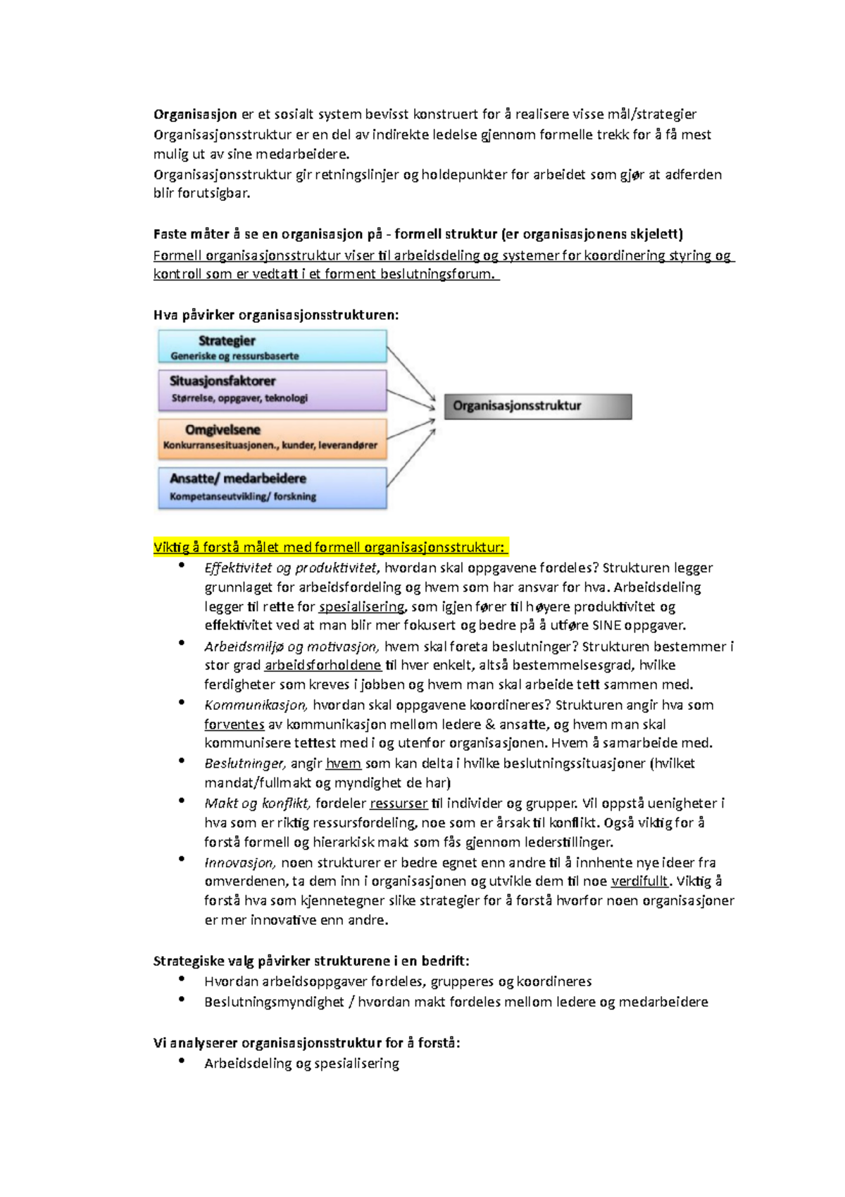 Organisasjonsstruktur egne notater - Organisasjon er et sosialt system ...