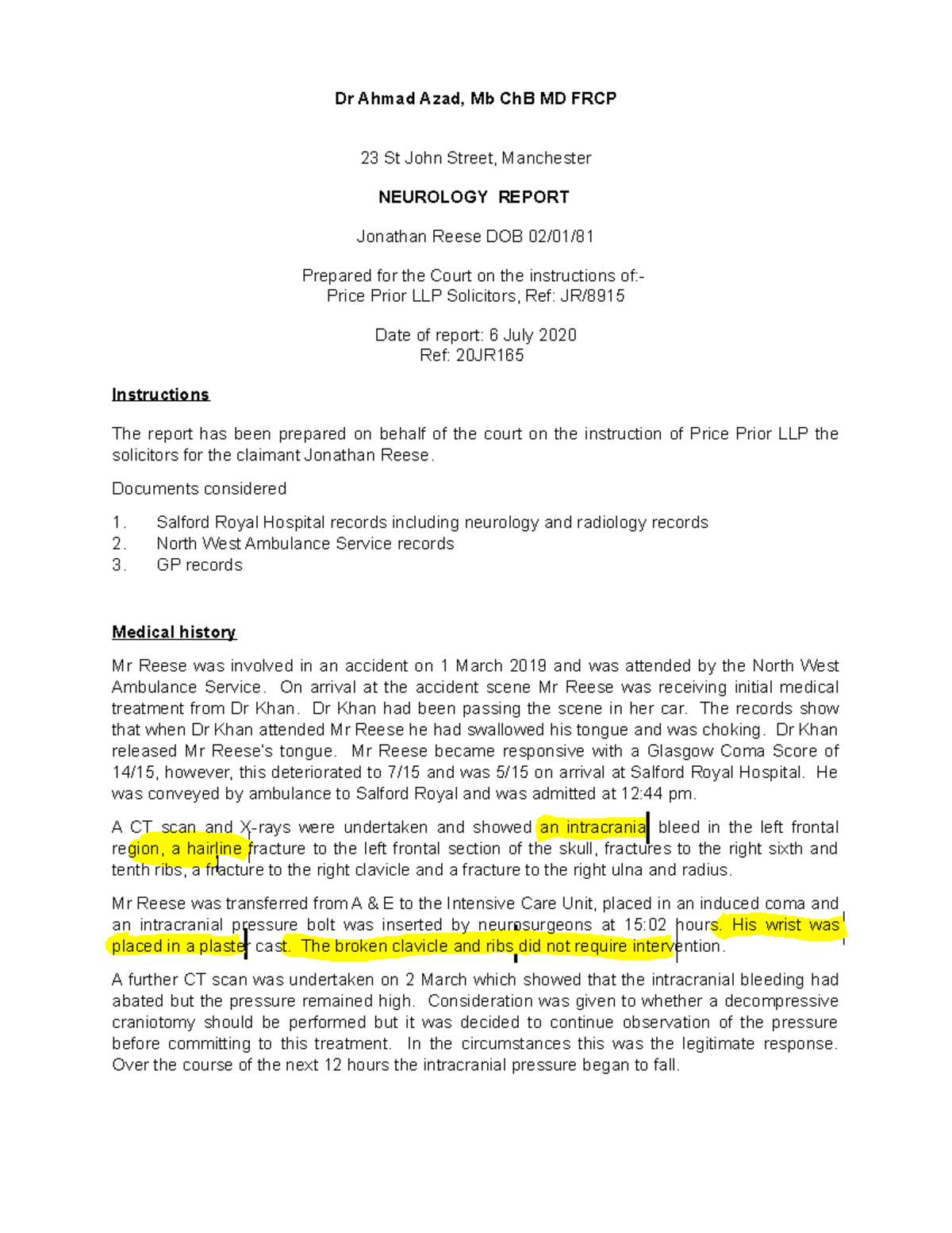 Medical Report of Dr Azad - Crim001 - BPP - Studocu