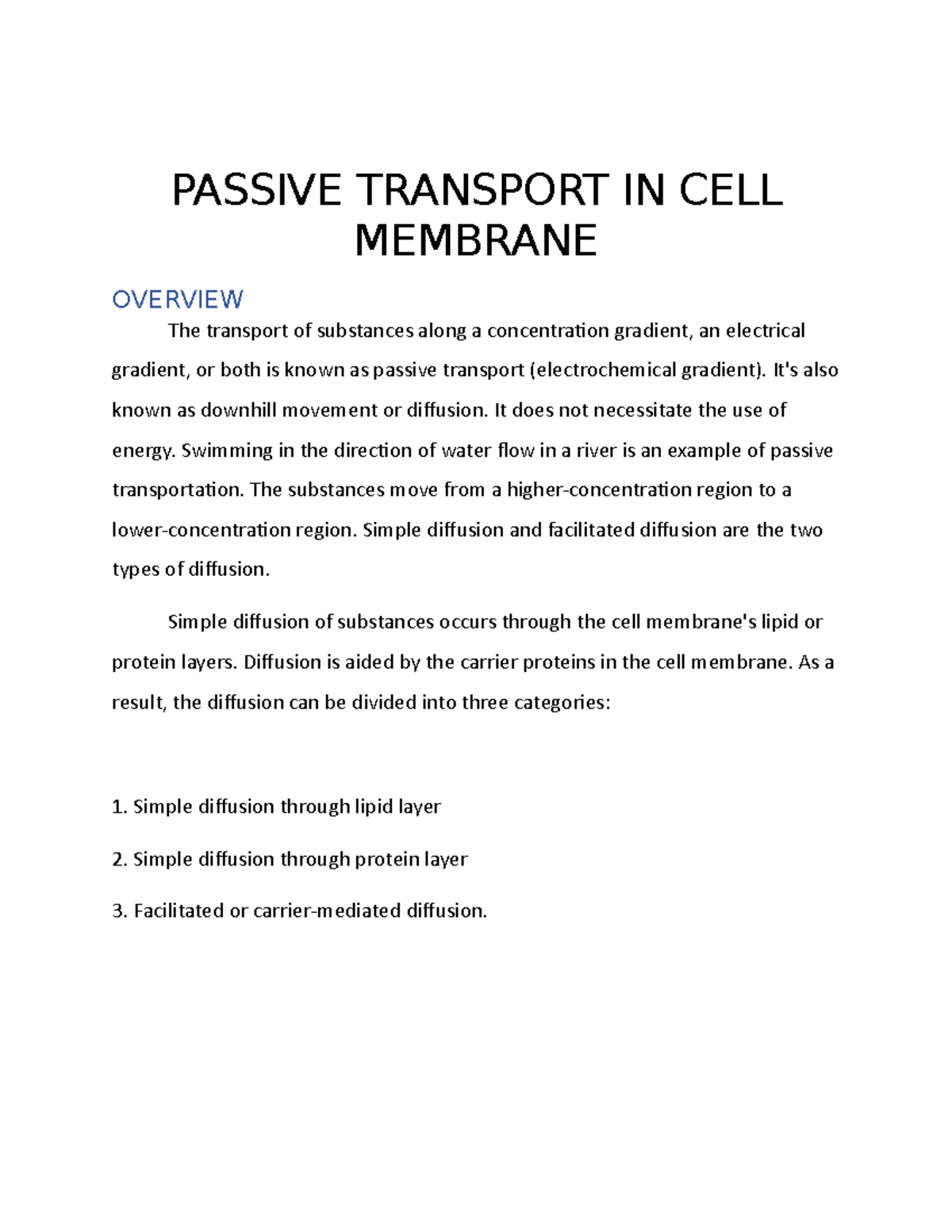 NOTE ON Passive Transport IN CELL Membrane - PASSIVE TRANSPORT IN CELL ...