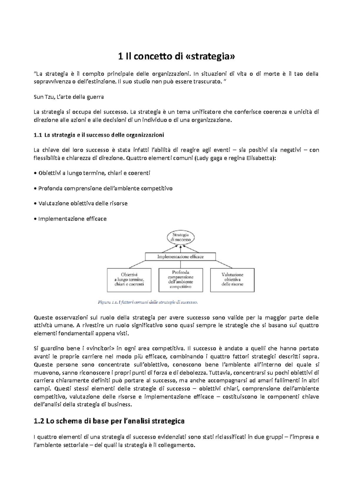 Riassunto Libro strategia - 1 Il concetto di «strategia» “La strategia ...
