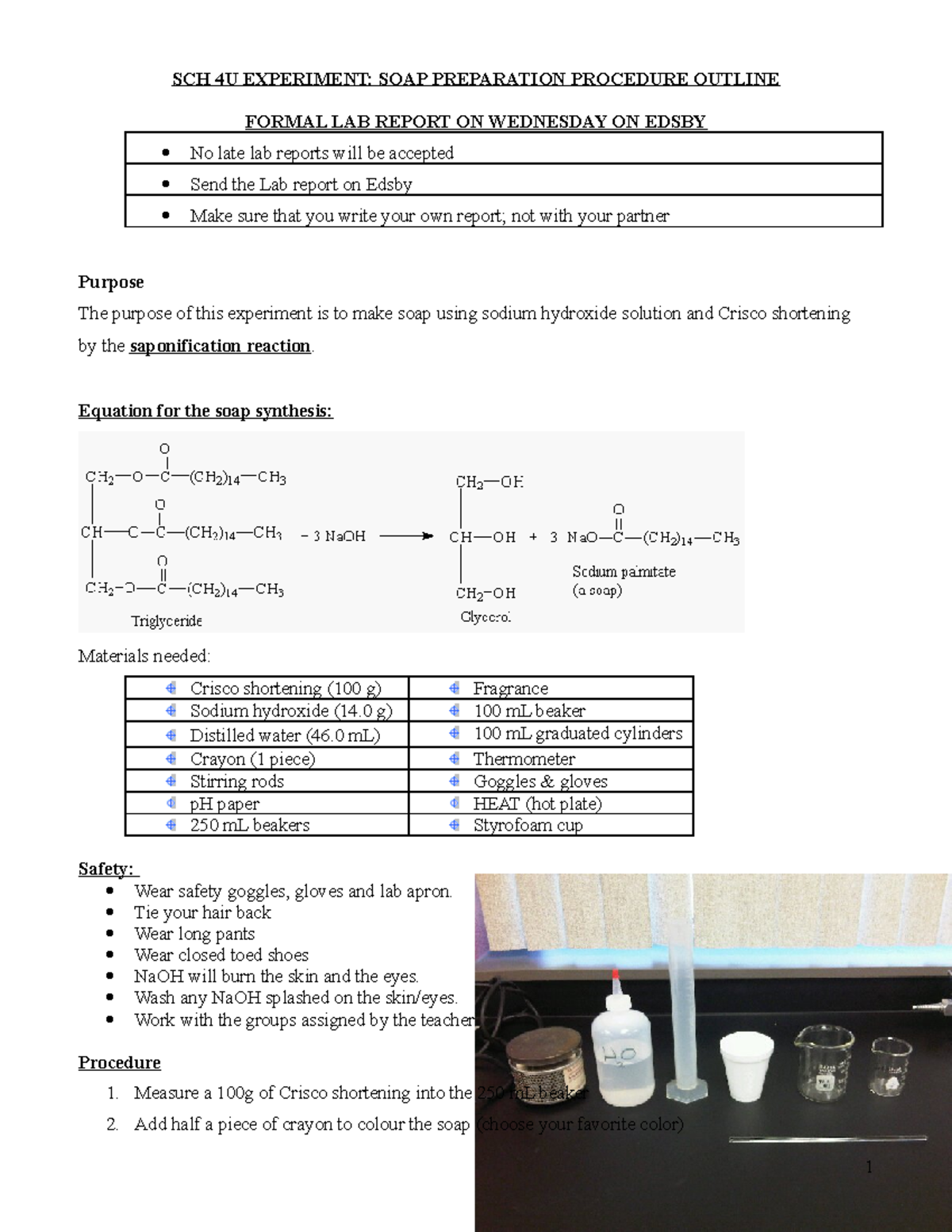 Lab 7 - Saponification reaction comparing liquid soap and bar so in ...