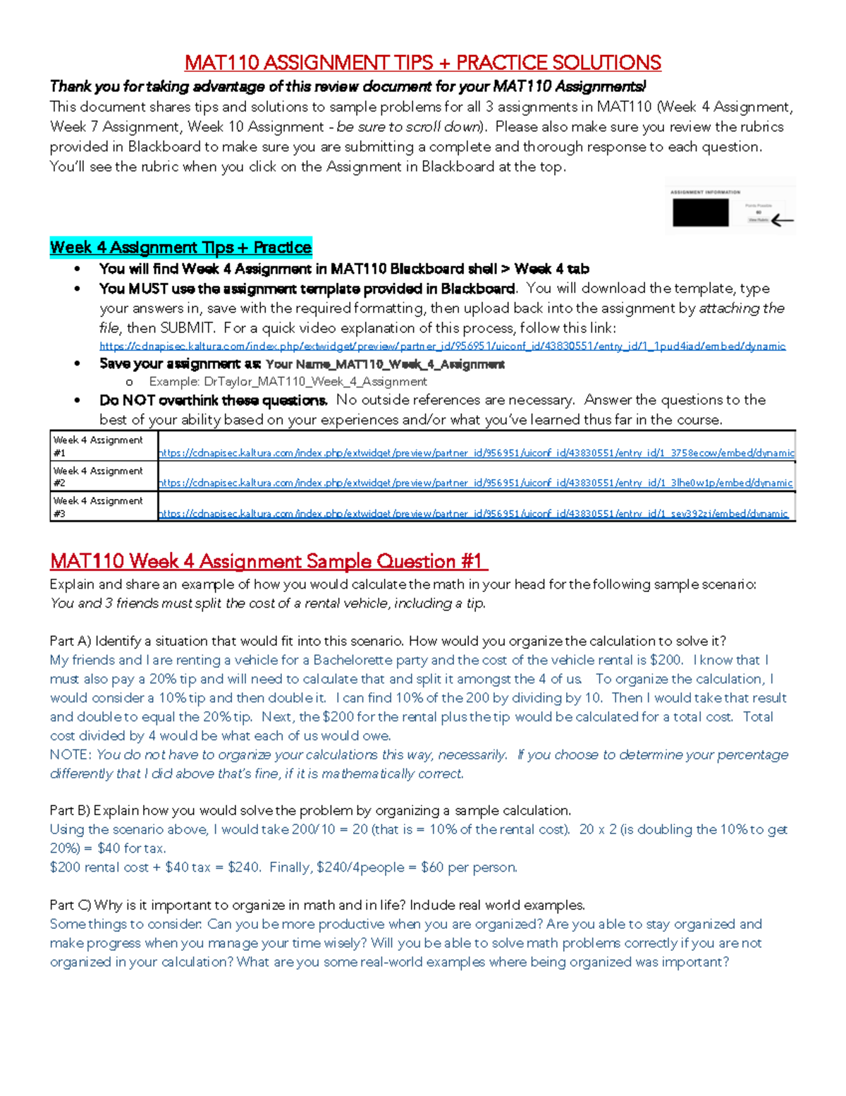 MAT110 Assignment Tips + Practice Solutions - MAT 110 ASSIGNMENT TIPS + PRACTICE SOLUTIONS Thank ...