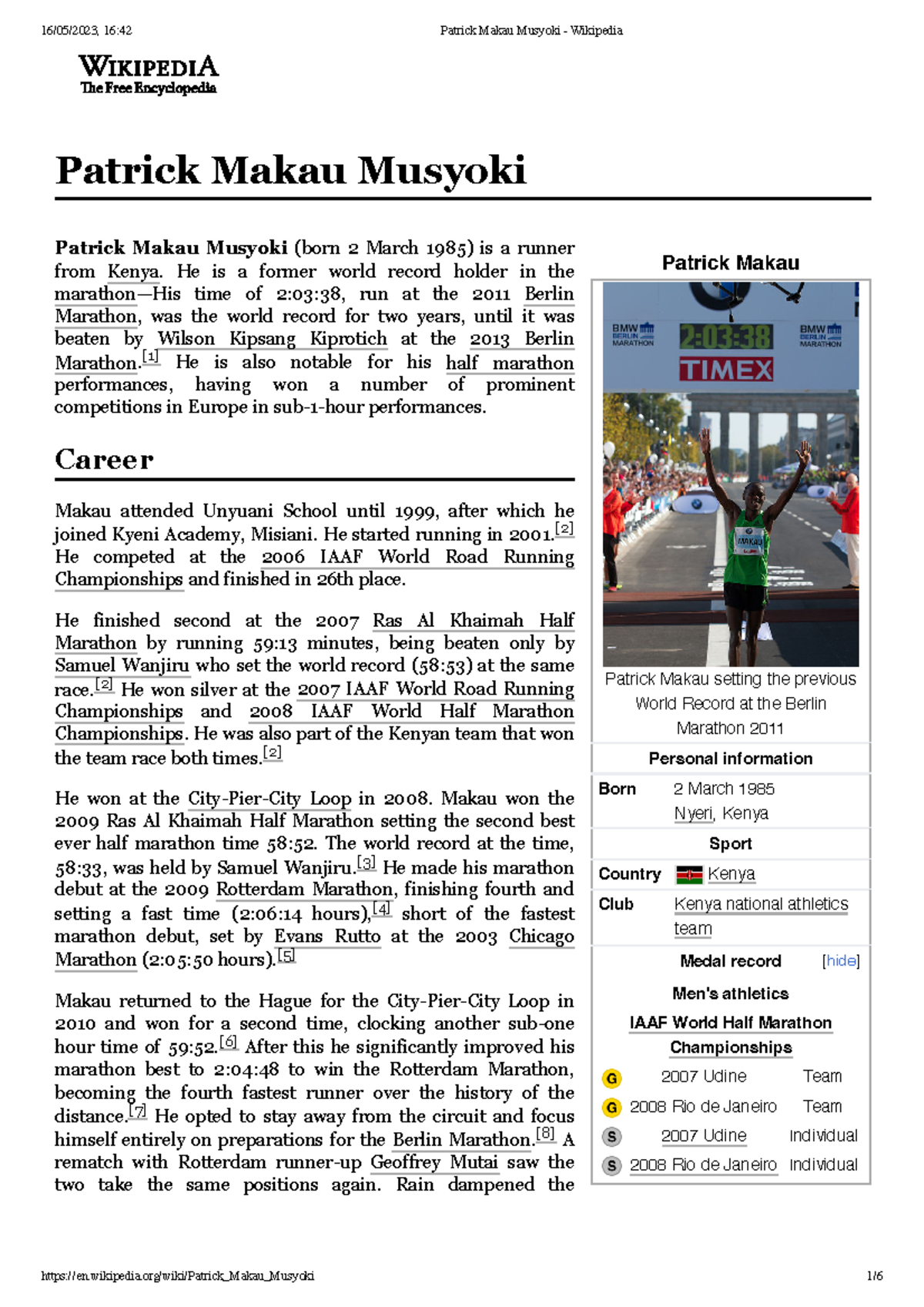 Patrick Makau Musyoki - Wikipedia 1684248124751 - [hide] Patrick Makau Patrick Makau setting the ...