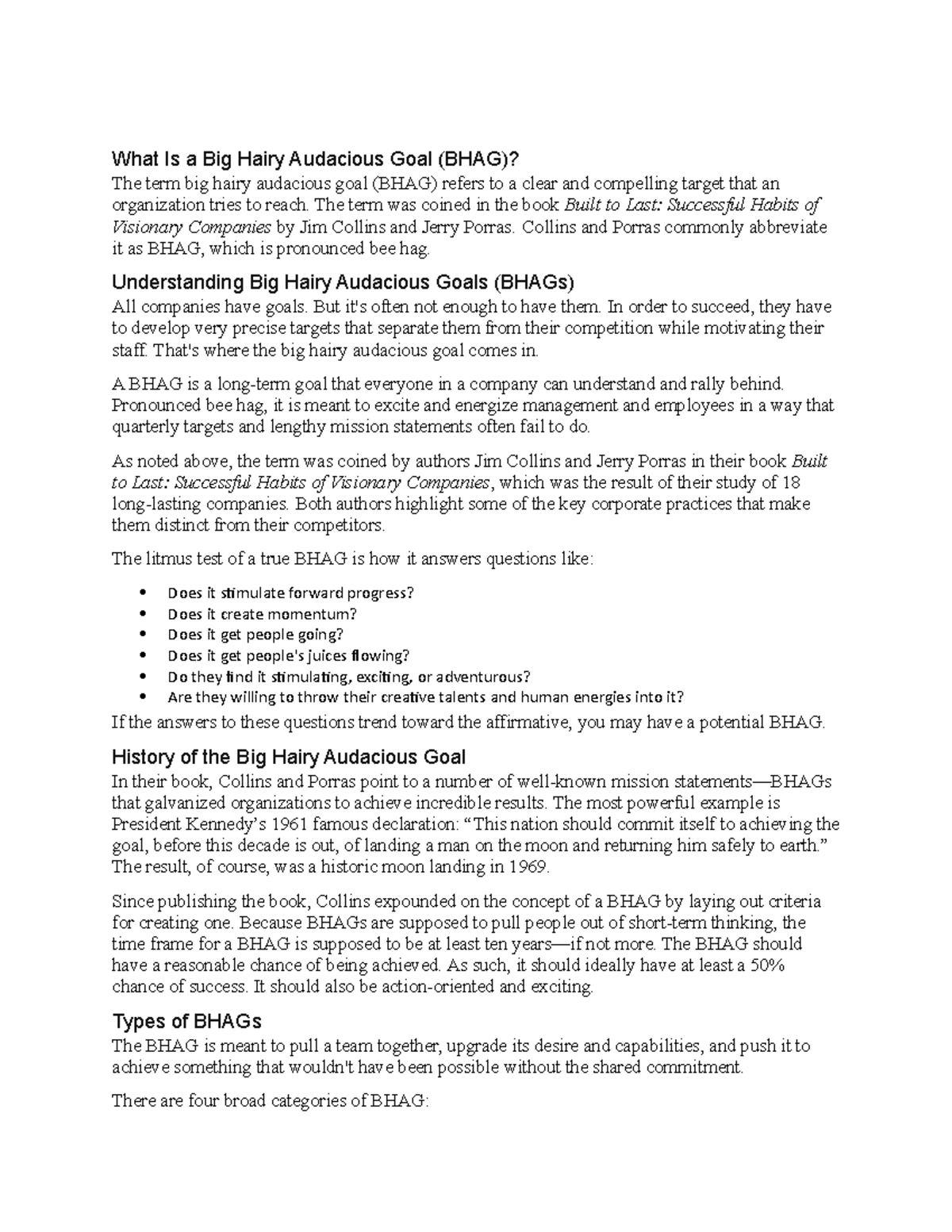 BHAG framework - What Is a Big Hairy Audacious Goal (BHAG)? The term ...