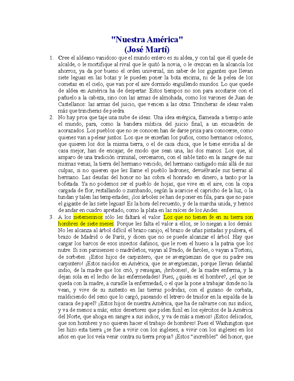 02 Jose Marti Nuestra América - "Nuestra América" (José Martí) C ree el ...