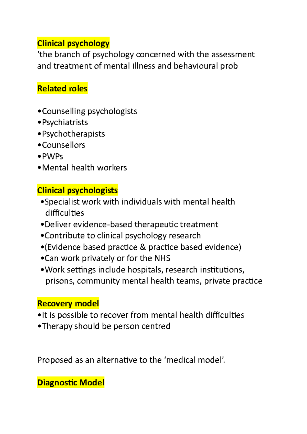 Clinical practice - Lecture notes 2 - Clinical psychology ‘the branch ...
