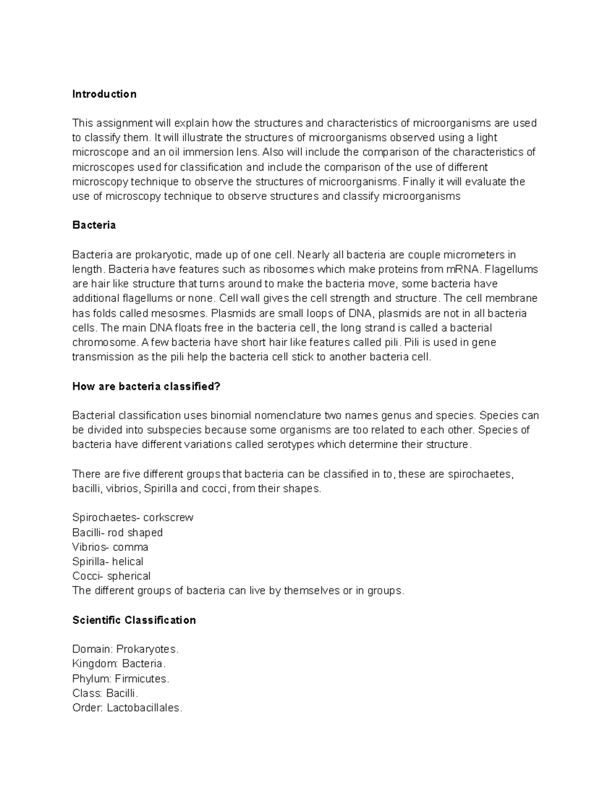 Structure and Characteristics of microorganisms for Classification ...