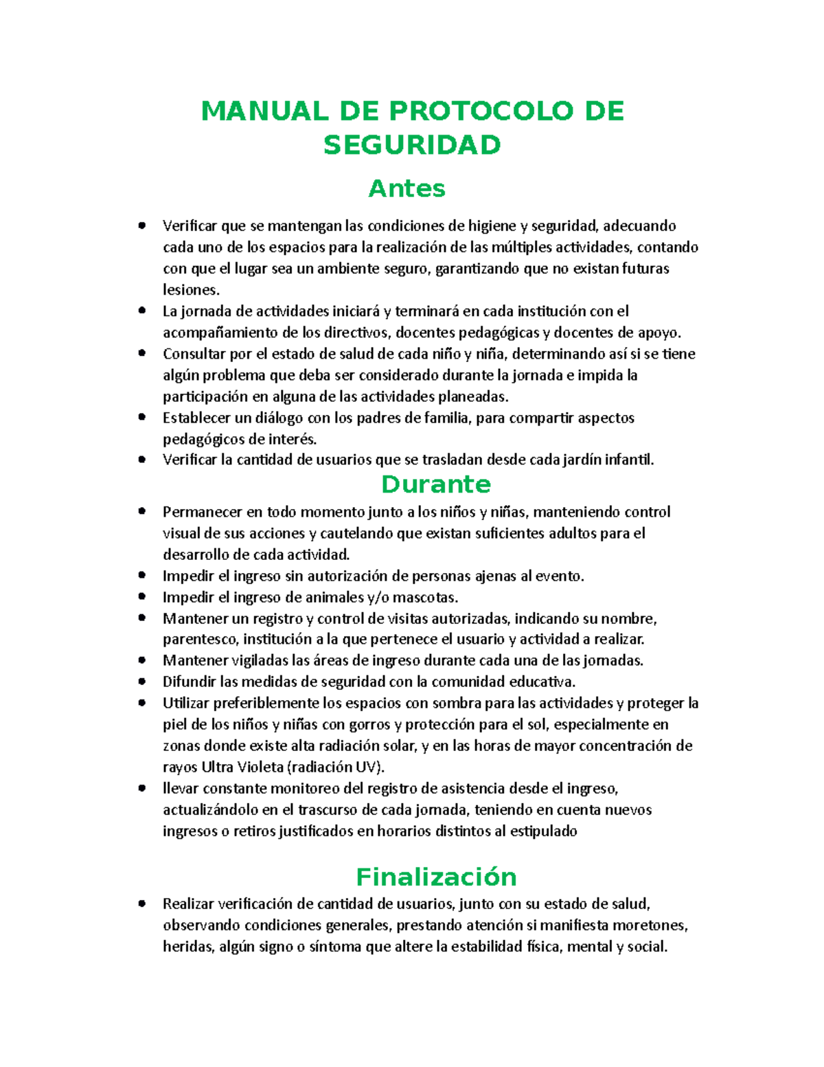 Manual DE Protocolo DE Seguridad - MANUAL DE PROTOCOLO DE SEGURIDAD ...