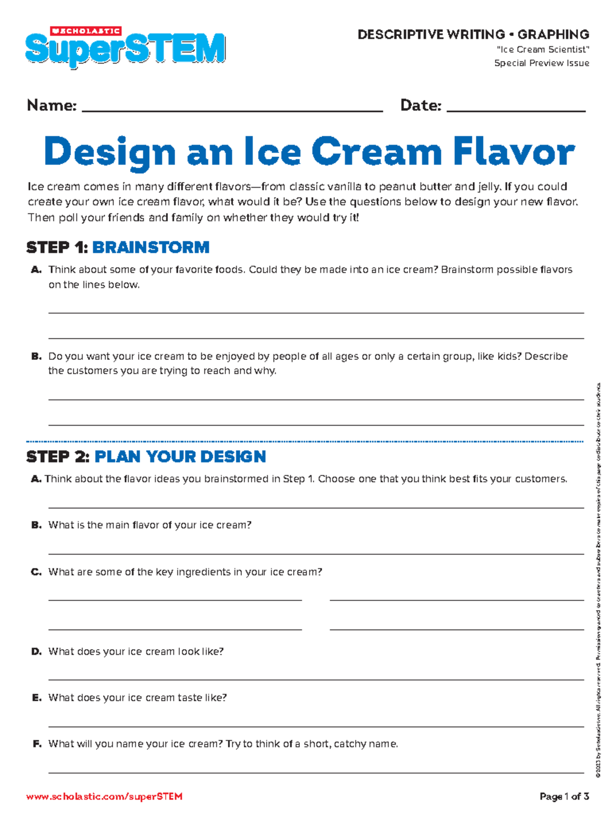 Super STEM-PT-Skills-Ice Cream-Writing Graphing - Name