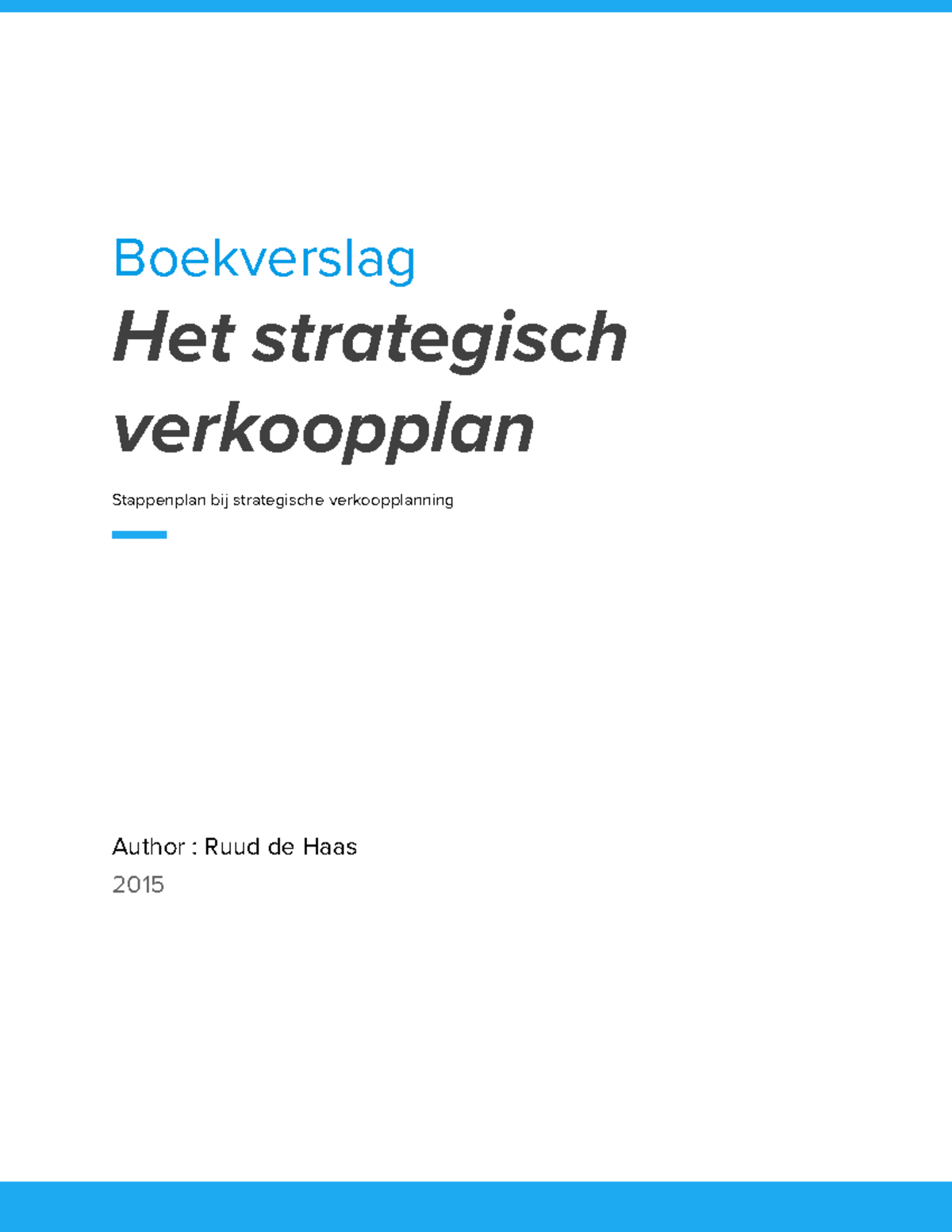 Boekverslag Het strategisch verkoopplan - Boekverslag Het strategisch ...
