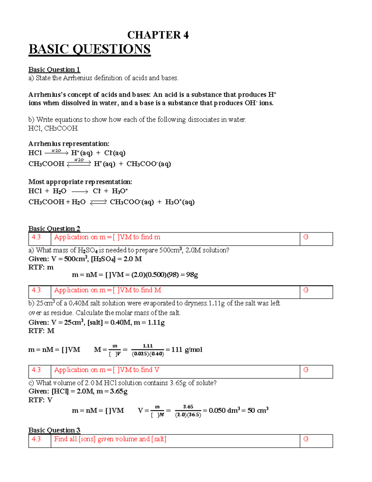 Chemistry level N Chapter 4 BQ-AK 2324 - CHAPTER 4 BASIC QUESTIONS Basic Question 1 a) State the ...