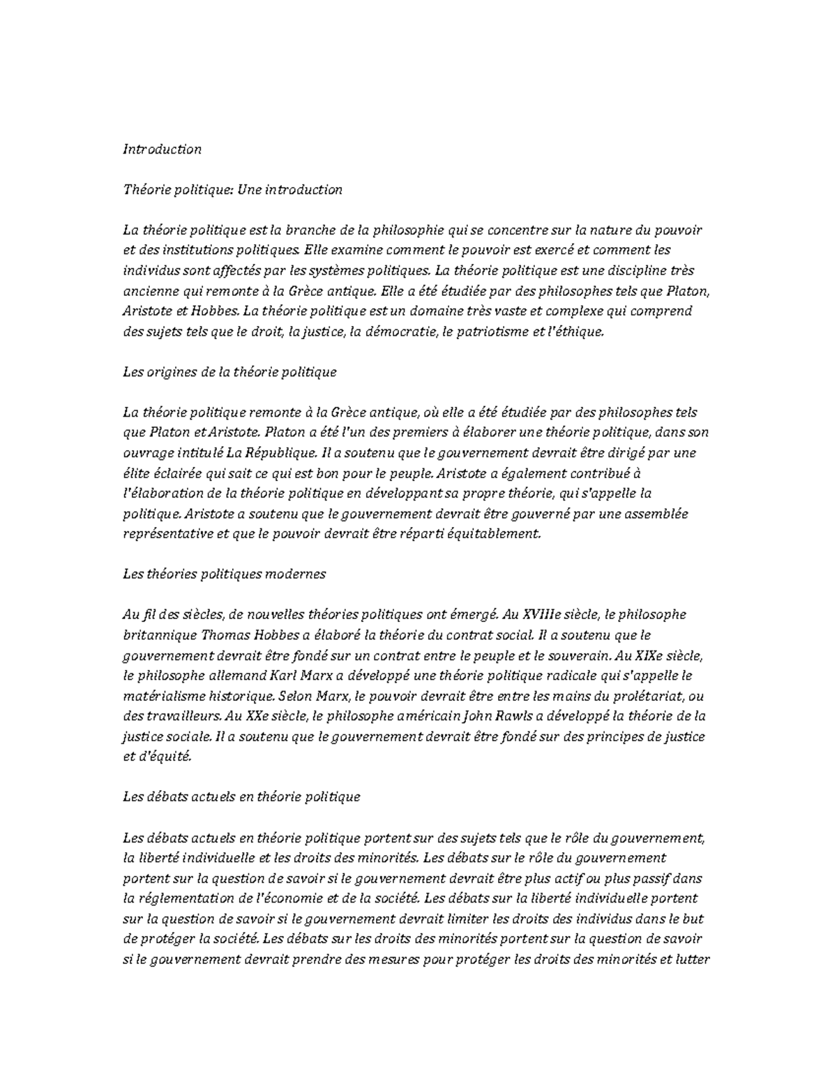Political Theory Study Notes - Introduction Théorie politique: Une ...
