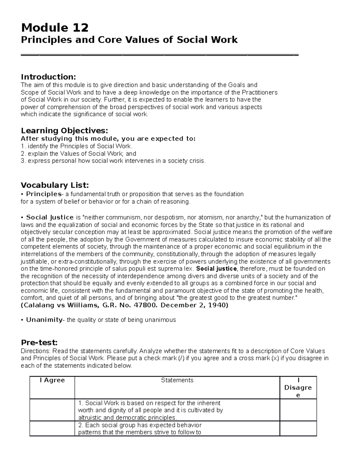 Principles and Core Values of Social Work - Module 12 Principles and ...