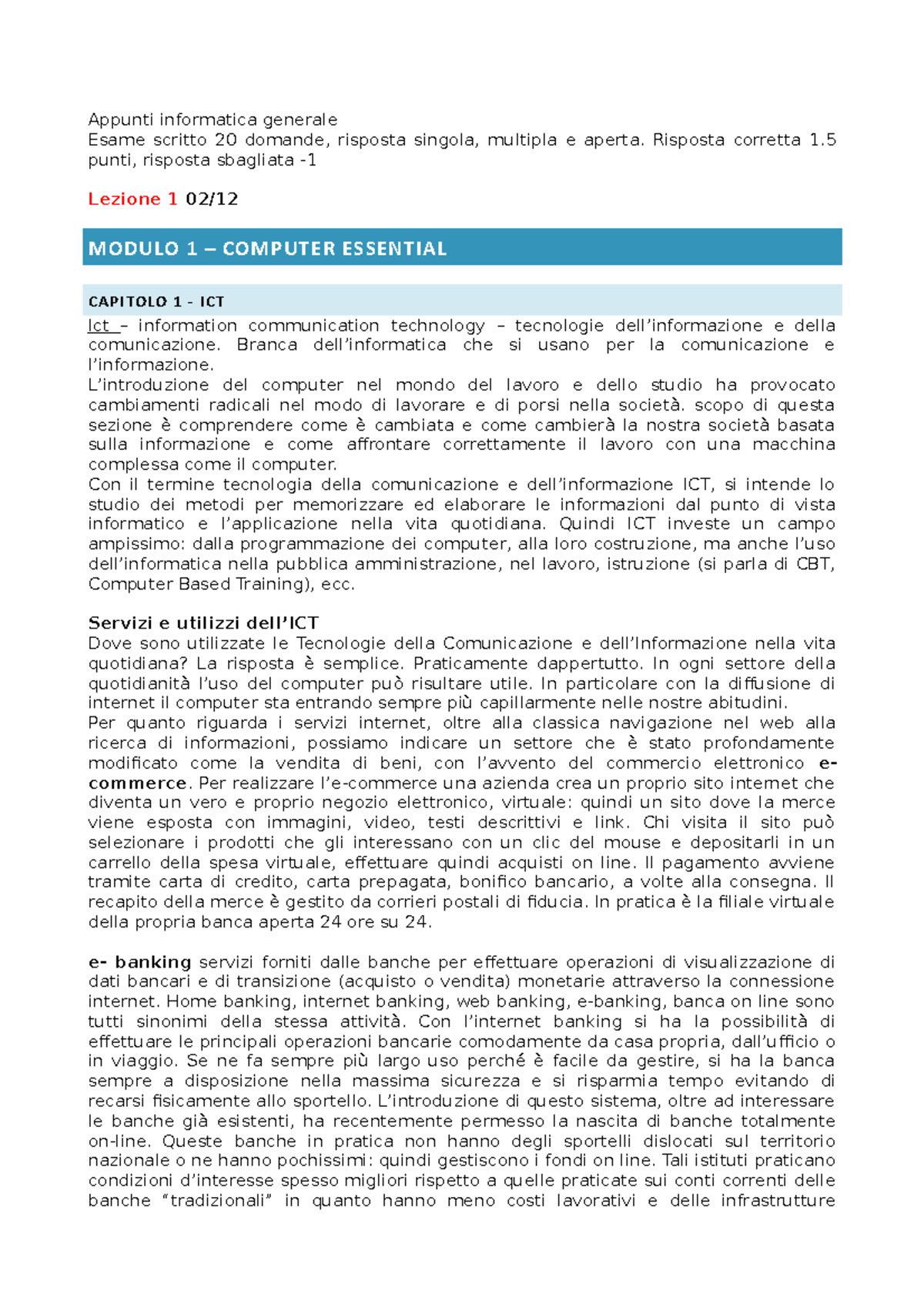 Appunti informatica generale, - Appunti informatica generale Esame ...