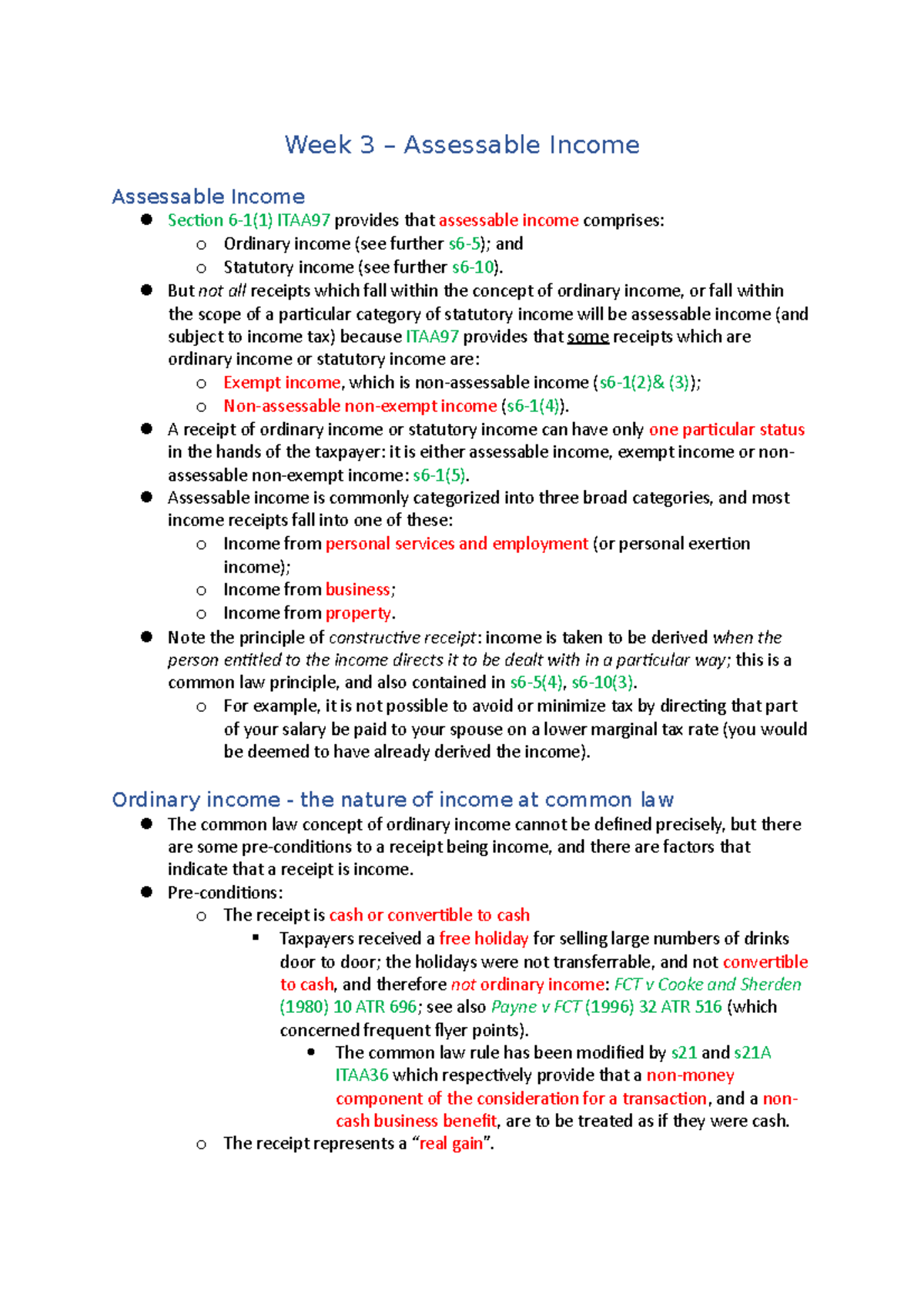 03 Assessable Income - Lecture notes 3 - BUSN3014 - ANU - Studocu