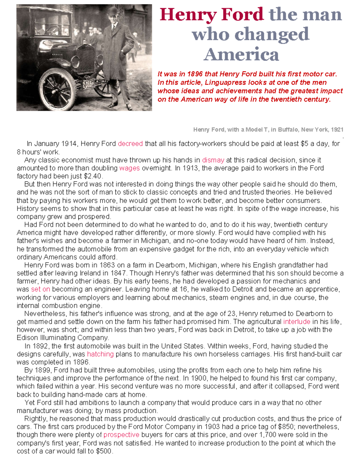 Henry Ford Reading Literature - Henry Ford the man who changed America ...