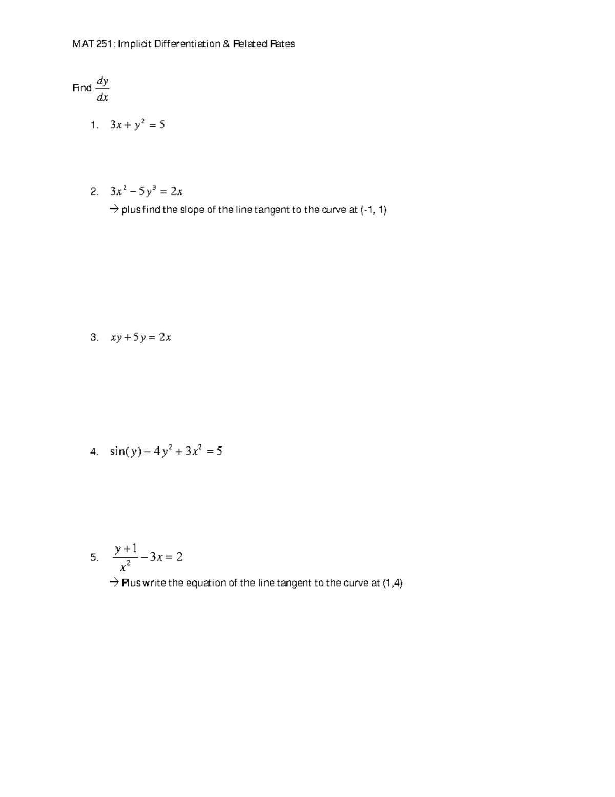 MAT251 11 - These practice questions are used to help students ...
