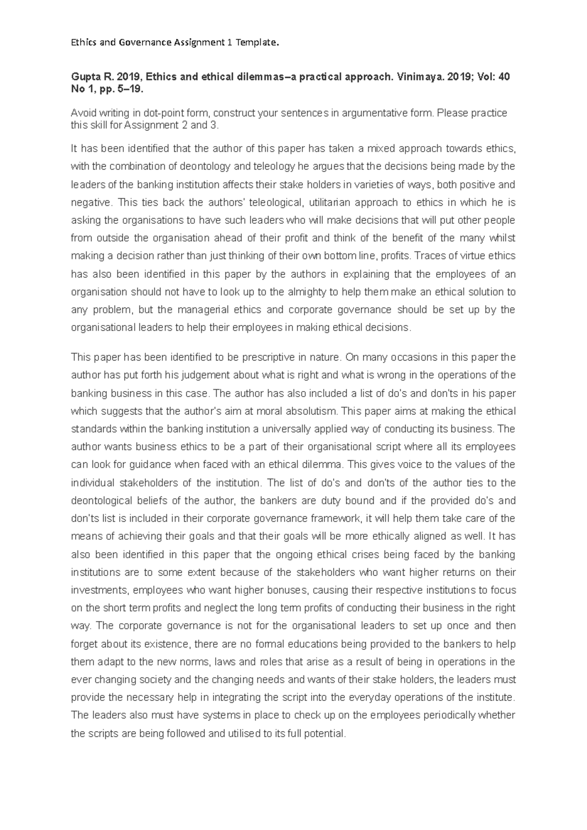 Assignment 1 Template Ethics and Governance - BUSM4296 - RMIT ...