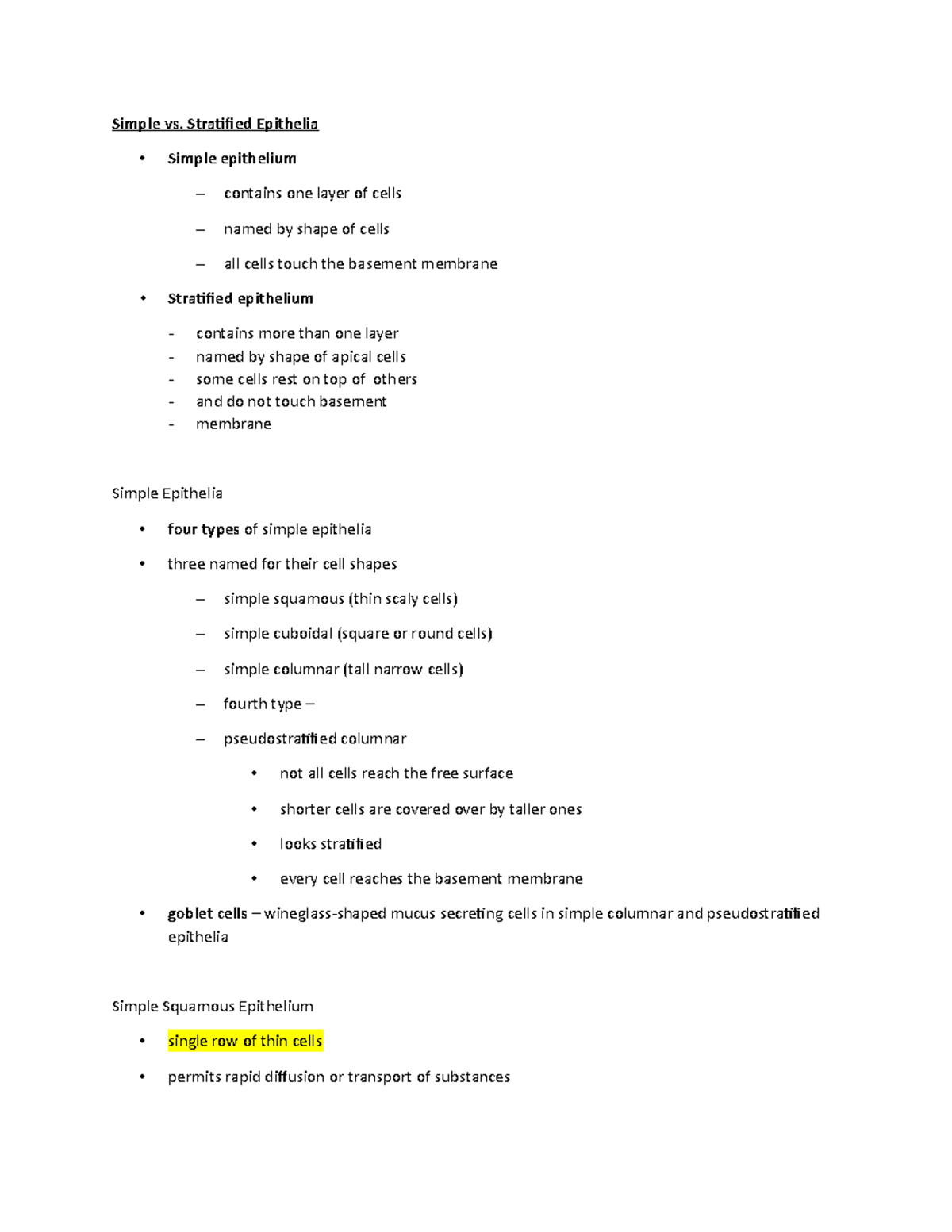 Chapter 5 - Histology part II - Simple vs. Stratified Epithelia Simple ...