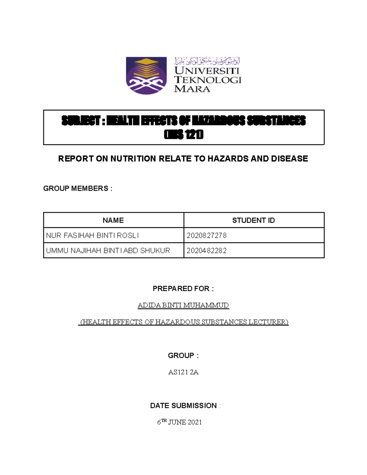 Report Health Effect IHS121 - SUBJECT : HEALTH EFFECTS OF HAZARDOUS ...