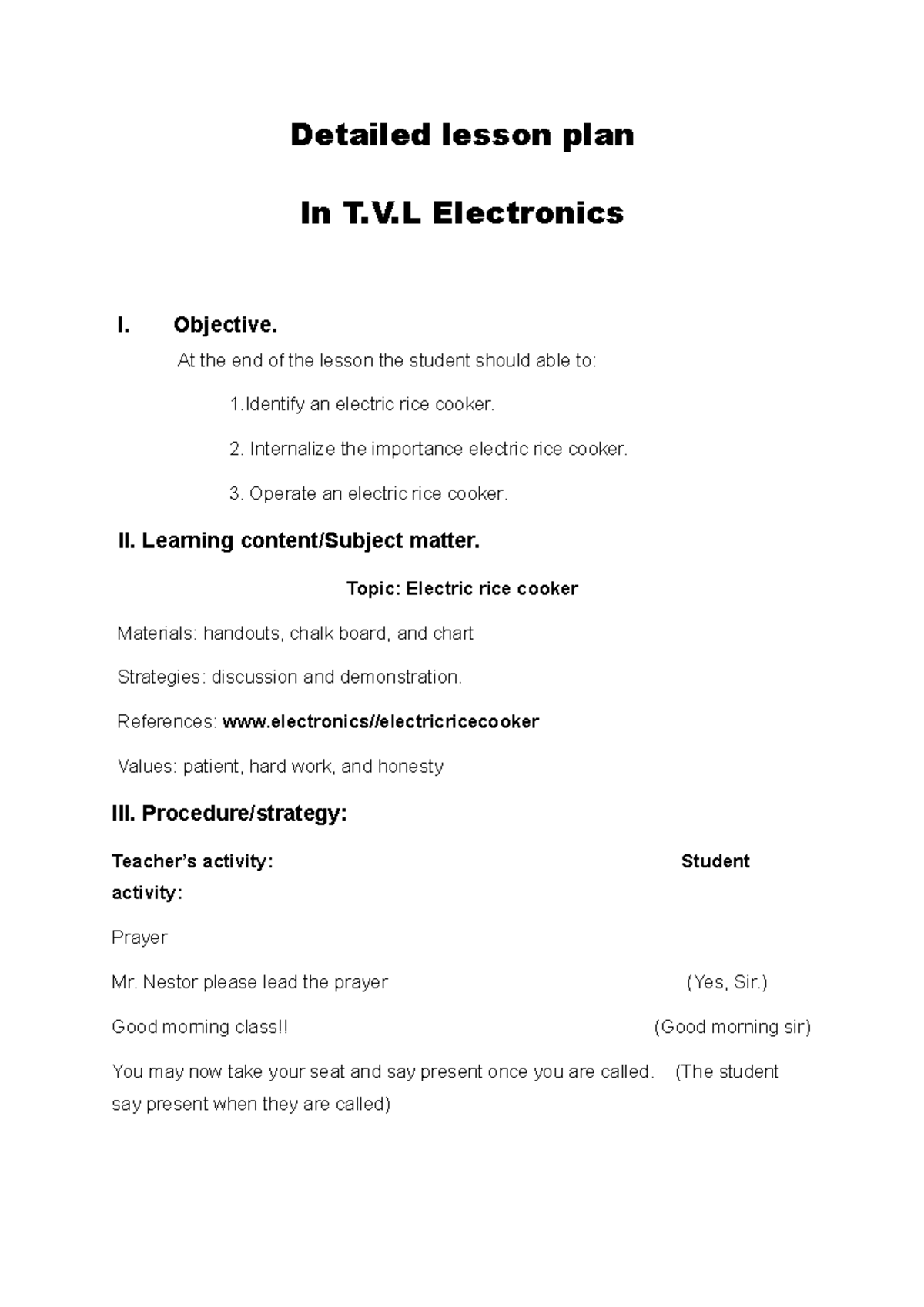 DLL Pastillero - Documents - Detailed lesson plan In T.V Electronics I ...