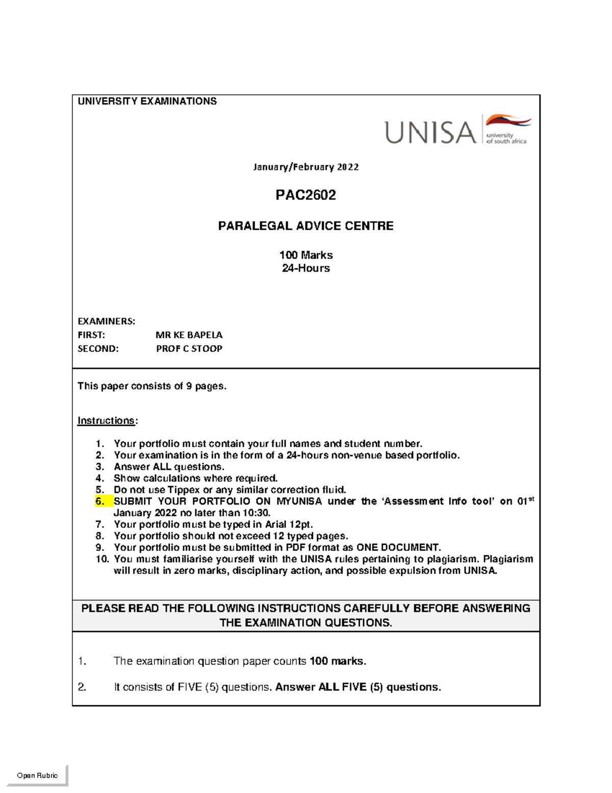 Past exam question paper - UNIVERSITY EXAMINATIONS January/February ...