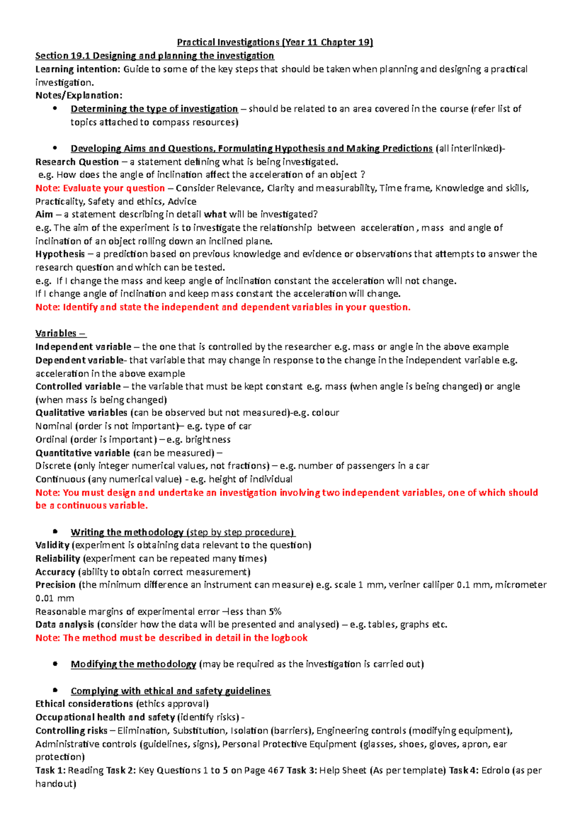Yr 12 Physics Practical Investigations Handout - Practical Investigations (Year 11 Chapter 19 ...