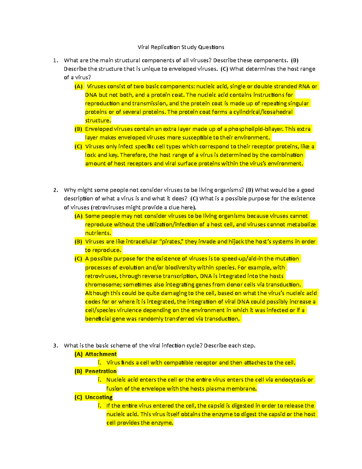 Viral Replication Study Questions - (B) Describe the structure that is ...