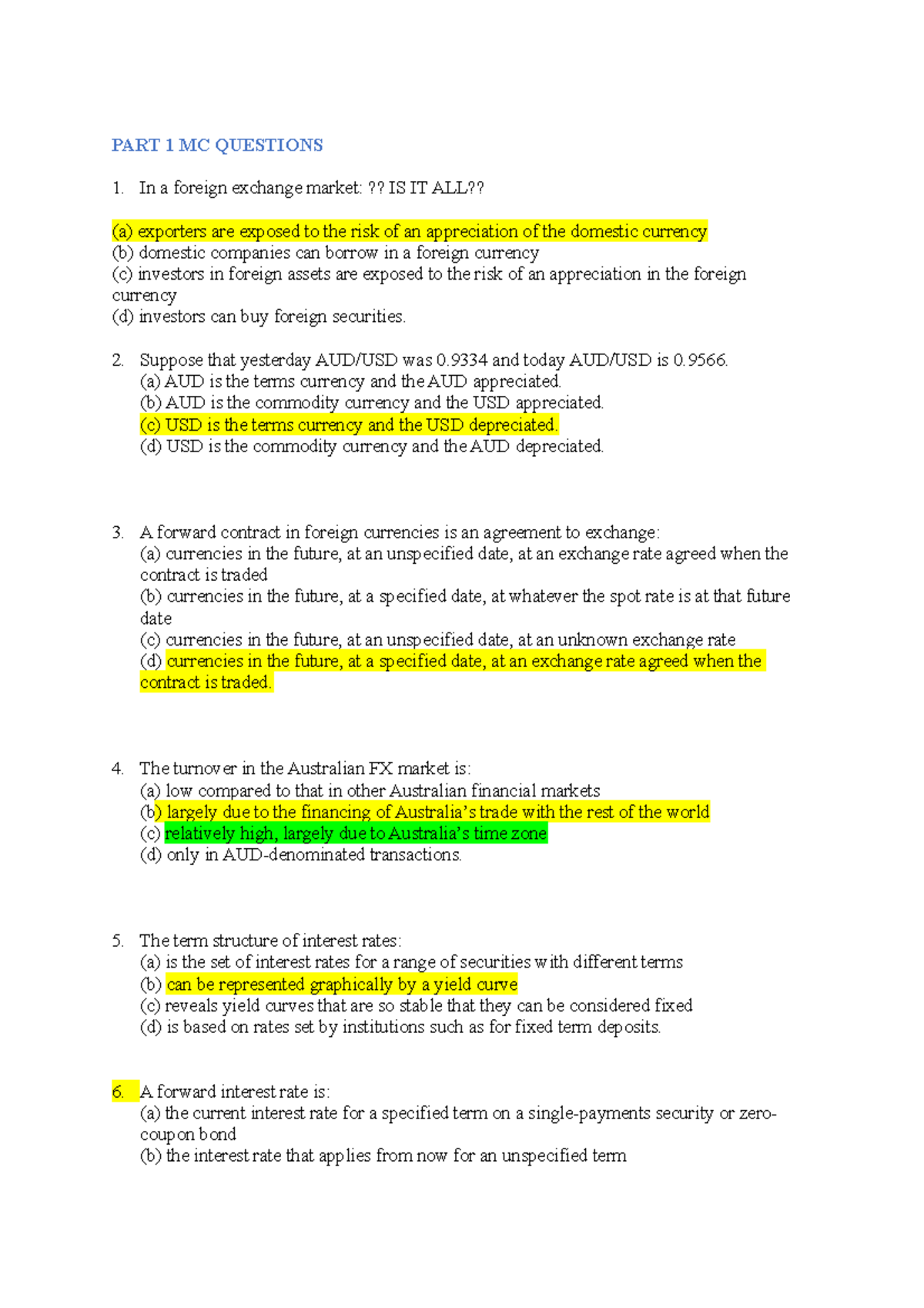 PRAC Finance QUIZ Prac Quiz PART 1 MC QUESTIONS In A Foreign