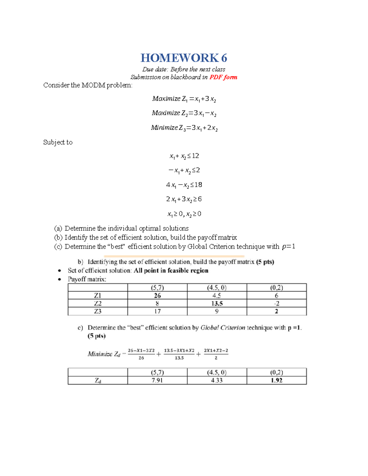 Sol 9 HW6 MODM introduction (Global criterion) - Multi-Criteria ...