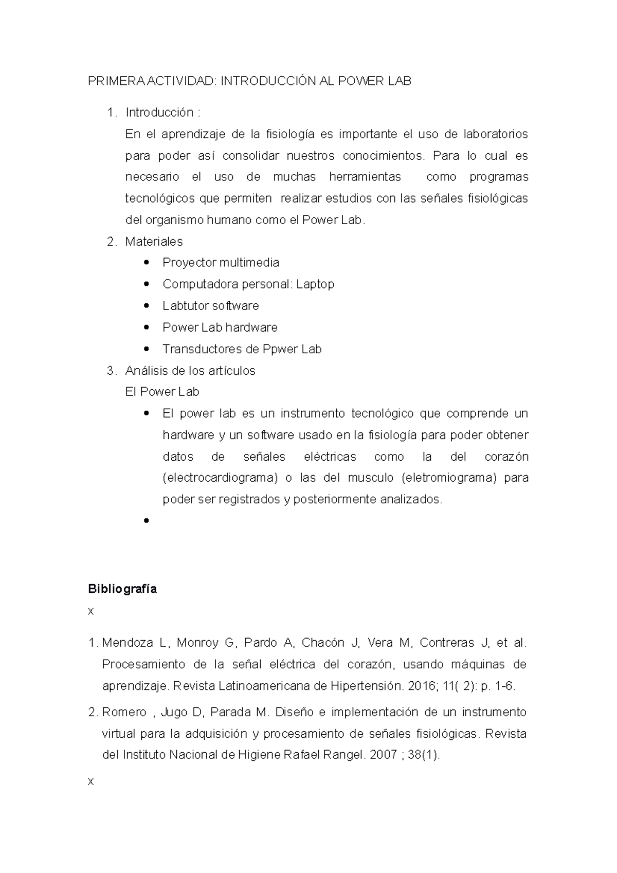 Power lab - Apuntes Informe uno - PRIMERA ACTIVIDAD: INTRODUCCIÓN AL ...