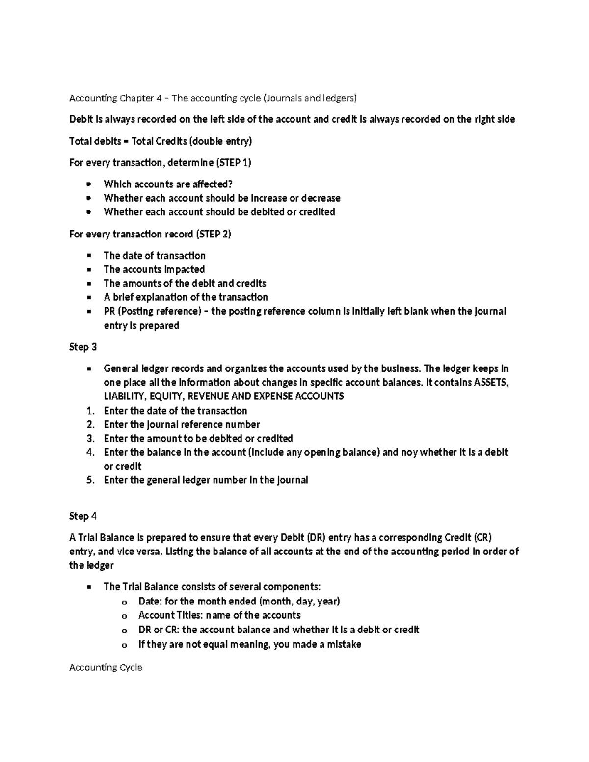 Accounting Chapter 4 - into to accouting notes - Accounting Chapter 4 ...