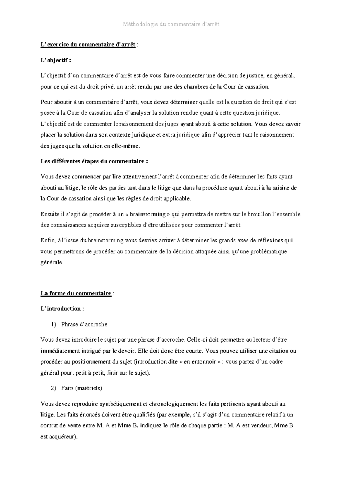 Méthodologie du commentaire d'arrêt - L’exercice du commentaire d’arrêt ...